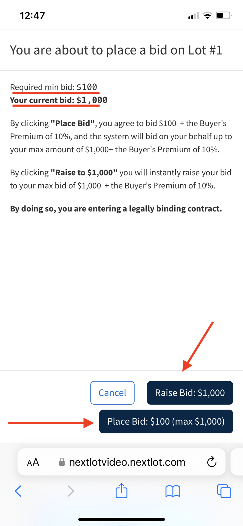How to Prebid for a Webcast Auction (Mobile)